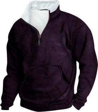 Generic Sweat à capuche en polaire pour homme - Automne et hiver - Manches longues - Demi-fermeture éclair et velours - Style décontracté - Couleur unie - Pou