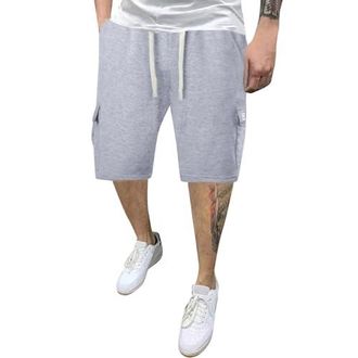 Generic Short cargo d&eacute;contract&eacute; pour homme - Couleur unie - L&eacute;ger - Pour l&eacute;t&eacute; - Travail en plein air - Avec poches, Gris clair., S