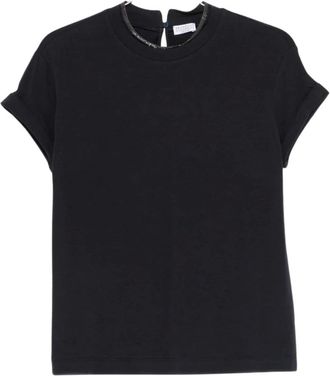 Brunello Cucinelli Femme, Blouses et Chemises, Bleu, Taille: 40 FR T-shirt avec d&eacute;tail monili