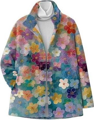 Keephen Boho Floral 3D Impression Polaire Veste Femmes Hiver Flou Flanelle Bouton vers Le Bas Grande Taille Manches Longues Chaud Teddy Manteaux