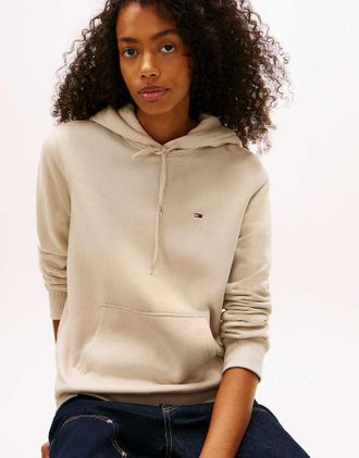 Tommy Jeans Sweat à capuche en polaire avec cordon de serrage et broderie drapeau - Beige-Neutre