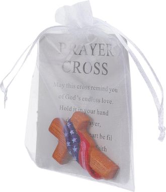 Cabilock Mini Holzkreuz aus Robustem Eichenholz mit Us-Flagge Tragbares Gebetskreuz im Taschenformat Inklusive Segenskarte und Aufbewahrungstasche Christliches