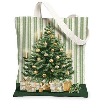 Generic Sacs fourre-tout en toile motif sapin de No&euml;l, sacs d&eacute;picerie r&eacute;utilisables &agrave; rayures vertes, vintage l&eacute;gers et lavables en toile, Vert, 13x15 Inch