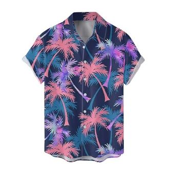 Generic Chemise hawa&iuml;enne d&eacute;t&eacute; tropicale pour homme - Palmier hawa&iuml;en - Cara&iuml;bes - Chemise de croisi&egrave;re d&eacute;contract&eacute;e boutonn&eacute;e &agrave; manches courtes - Tenue vinta