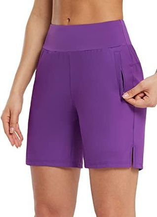 Baleaf Short de sport long pour femme léger avec poches arrière zippées non doublé pour lentraînement, violet, S