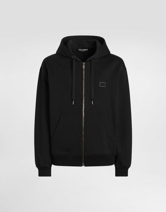 Dolce & Gabbana Kapuzen-sweatshirt Aus Baumwolle Mit Logo-plakette - Mann Sweatshirts Schwarz 46