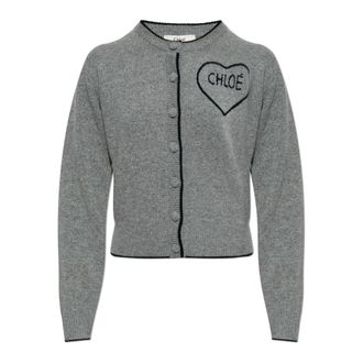 Chlo&eacute; Fitted Logo Cardigan - - Knitwear - Damen - Grau - L