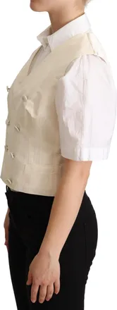 Dolce & Gabbana Womens Beige Silk Sleeveless Waistcoat Vest Elastane Clothing