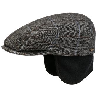 Stetson Kent Flatcap Herren Schieberm&uuml;tze Fischgr&auml;tmuster Ohrenklappen Herbst Winter grau-schwarz XXL (62-63 cm)