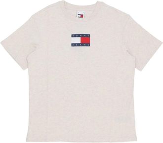 Tommy Hilfiger Entspanntes Melange Flag Tee in Wei&szlig; - - Tops - Damen - Beige - XS