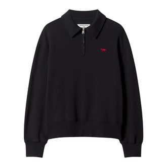 Maison Kitsun&eacute; Profile Fox Zipped Polo Sweatshirt - - Sweatshirts & Hoodies - Herren - Schwarzk - L