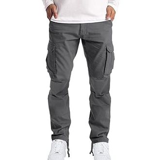Generic Pantalon de travail d&eacute;contract&eacute; pour homme - Couleur unie - Avec plusieurs poches - Jambe droite - Pantalon cargo tendance - Pantalon de surv&ecirc;tement p
