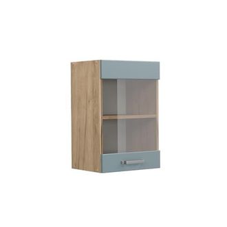 Vicco Meuble de Cuisine Haut vitr&eacute; R-Line, Bleu-Gris/Ch&ecirc;ne de Force dor&eacute;, 40 cm