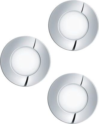 Eglo LED 3er Set Einbaustrahler Fueva 1, Ø 8,5 cm, Spots Set aus Metallguss und Kunststoff, 3 Einbauleuchten in Chrom, Weiß, Einbauspot flach, warmweiß