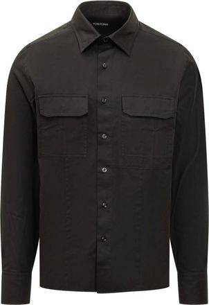 Tom Ford Homme, Chemises, Noir, Taille: 4XL Chemise militaire en serg&eacute; de coton