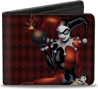 Buckle Down Portefeuille Harley Quinn W/Batman Voodoo Poupée Tenant Bombe + Main Accessoire de Voyage Double pli, Multicolore, Taille Unique Homme