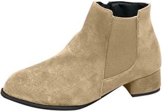 Generic Bottines Chelsea d&eacute;contract&eacute;es &agrave; bout pointu pour femme - &Eacute;l&eacute;gantes - Couleur unie - Talon bas et &eacute;pais - Fermeture &eacute;clair lat&eacute;rale - Bottines Chelsea