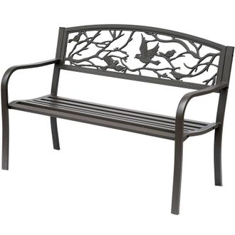 OUTSUNNY Banc 3 places de jardin terrasse style rural chic 127L x 60l x 85H cm m&eacute;tal &eacute;poxy anticorrosion brun