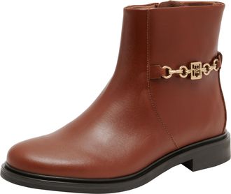 Tommy Hilfiger Damen Mid Boot Stiefel Chain Low Bootie aus Leder, Cognac Brown (Braun), 36