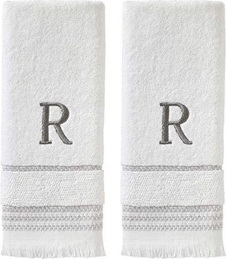 SKL Home Lässiges Monogramm Handtuch-Set R, Baumwolle, Weiss/opulenter Garten, 16x26, 2