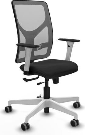 Piqueras y Crespo B&uuml;rostuhl aus schwarzem Kunstleder, mit wei&szlig;en und schwarzen Armlehnen, h&ouml;henverstellbare Lendenwirbelst&uuml;tze, ausgestattet mit Syncro/Traslack und Sch