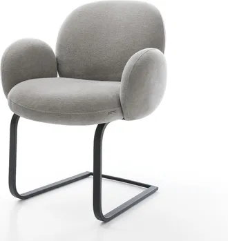 DELIFE Freischwinger Nube-Flex mit Armlehnen Strukturstoff Soft Grau Freischwinger flach Schwarz Taschenfederkern, Esszimmerst&uuml;hle