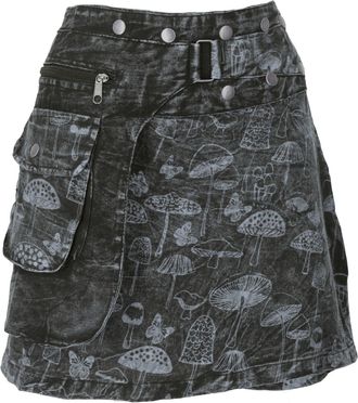 Guru Shop Wickelrock, Kurzer Rock, Cacheur, Stonewash Pilzdruck Minirock - Grau, Damen, Baumwolle, Size:L/XL