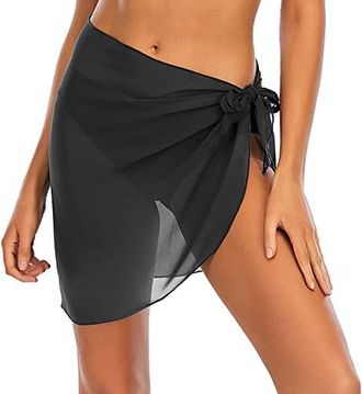 Jamron Femmes Paréo Court Cache Maillot de Bain Wrap de Plage Couverture de Bikini Jupes en Mousseline, Multifonctionnel, Transparent Noir M