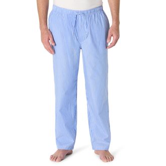 Amazon Essentials Herren Gewebte Straight-Fit Pyjamahose Mit Taschen, Hellblau Streifen, XL
