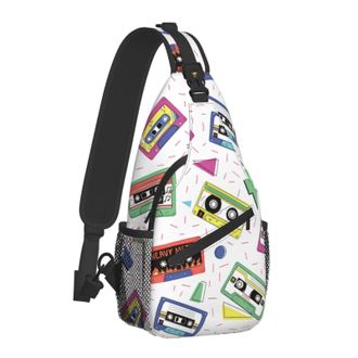 AOOEDM Retro Kassettenmuster Vintage Funky Sling Bag für Damen Herren, Crossbody Umhängetaschen Casual Sling Rucksack Brusttasche Reisen Wandern Daypack für 