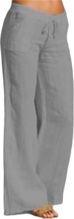 Generic Pantalon d&eacute;t&eacute; Palazzo en lin pour femme - Jambes larges - Pantalon fluide - Style boh&egrave;me - Vacances - Taille &eacute;lastique - Grande taille - Avec poches, 