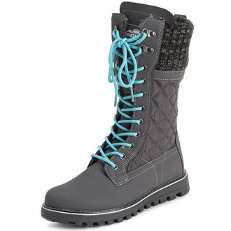 Polar Damen Kunstpelz Warm Thermal Wasserdicht Draussen Gehen Schnee Winter Gummisohle Wadenstiefel - Grau/Blau - UK10/EU43 - YC0607