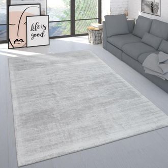 Paco Home Paco Home Tapis De Salon Poils Ras Motif Sobre Monochrome Fait Main Blanc Cass&eacute; Gris 120x170 cm
