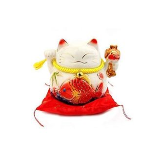 La Chineuse Lachineuse Maneki Neko Relief, Blanc Dominant, 16x18x15 cm
