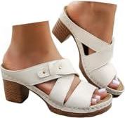 Generic Tongs pour femme - Sandales &agrave; talon bloc bas - Tongs &agrave; talons &eacute;pais - Sandales habill&eacute;es &agrave; enfiler - Sandales de f&ecirc;te - Sandales l&eacute;g&egrave;res pour femme - 