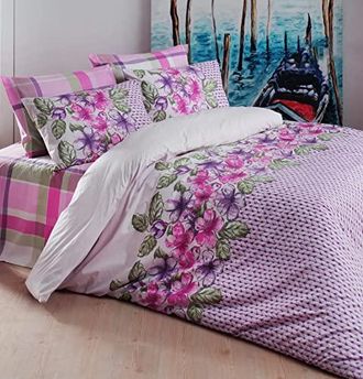 Questo Casa 100% Baumwolle Ranforce Einzelnes Bettbezug-Set, Bettbezug: 160x220 cm, Flaches Blatt: 160x240 cm, Kissenbezug: 50x70 cm (1 Stück)