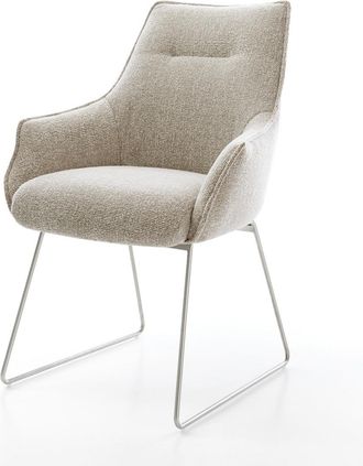 DELIFE Esszimmerstuhl Alja-Flex mit Armlehnen Webstoff Soft Beige Kufengestell Edelstahl Taschenfederkern, Esszimmerst&uuml;hle