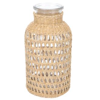 Hemobllo Rattan Blumenvase aus Glas Geflochten Gro&szlig;e Dekorative Vase f&uuml;r Tischdekoration und Hydroponik Nat&uuml;rliche Wohnraumdekoration