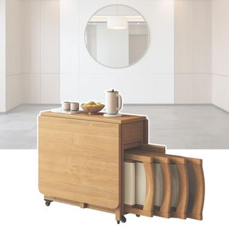 Generic klappbarer esstisch Klappbarer Esstisch Moderner im Landhausstil mit 4 St&uuml;hlen und Schublade Ausziehbarer aus Holz for K&uuml;che/Wohnzimmer/kleine R&auml;ume