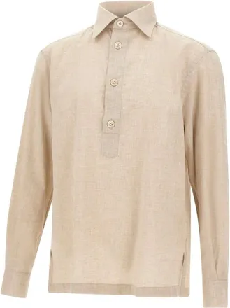 Eleventy Homme, Chemises, Beige, Taille: L Chemise Popover &agrave; Trois Boutons