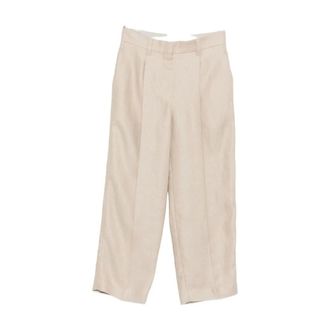 Brunello Cucinelli Femme, Pantalons, Beige, Taille: 36 FR Pantalon Large Pliss&eacute; Raccourci