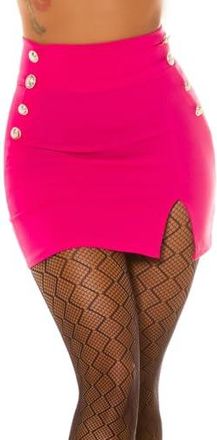 Koucla Mini-jupe taille haute pour femme avec fente et boutons d&eacute;coratifs, Rose, XL