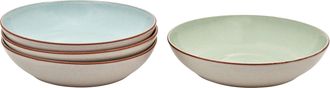 Denby Always Entertaining Deli Pastaschüssel, Stein, Blau/Rosa/Gelb/Grün, Set mit 4 Stück
