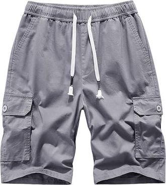 Generic Short cargo d&eacute;contract&eacute; en serg&eacute; pour homme - En coton - Cordon de serrage - Stretch - Avec poches, argent&eacute;, 40
