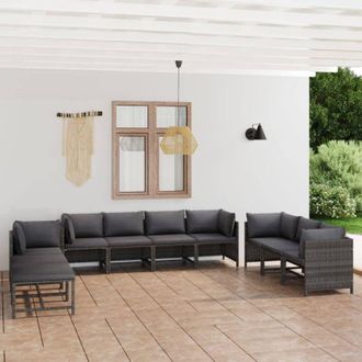 vidaXL Vidaxl - Salon de jardin 10 pcs avec coussins R&eacute;sine tress&eacute;e Gris