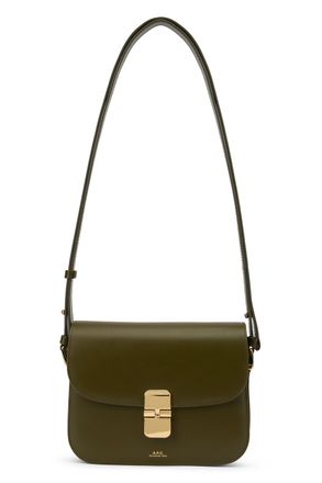 A.P.C. Womens Shoulder Bag Grace Dark Khaki Leather