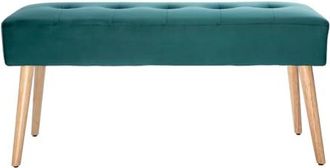 Miliboo Banc scandinave capitonn&eacute; en Tissu Velours Bleu p&eacute;trole et Bois Clair L96 cm GUESTA