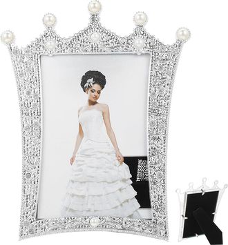 Amosfun Garneck Glitzer Bilderrahmen Mit Krone - Antiker Metall Bilderrahmen in Silber Für Hochzeiten Und Geburtstagsfeiern - Groß Und Stilvoll - Perfekt Für 