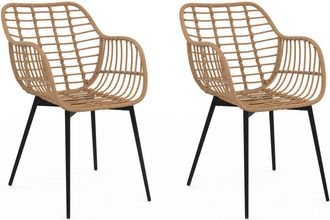 IDMarket Idmarket - Set aus 2 Esszimmerstühlen, Tischsesseln summer Rattan-Effekt Metallfuß schwarz