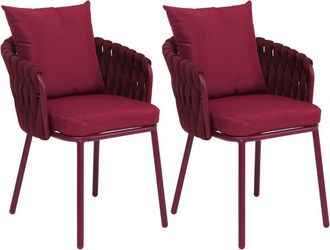 Hhg 2er-Set Aluminium-Esszimmerstuhl HHG-190, Indoor Stuhl Armlehne, Stoff/Textil (180 g/m&sup2;) Seilgeflecht Rope bordeaux